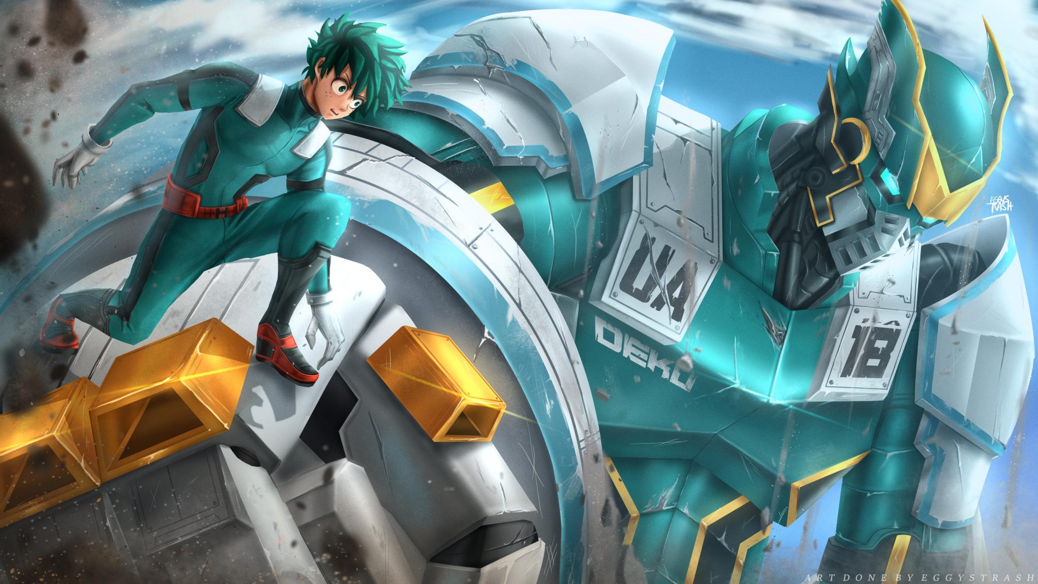 Artista imagina como seria Deku com um Robô Gigante em My Hero Academia ...