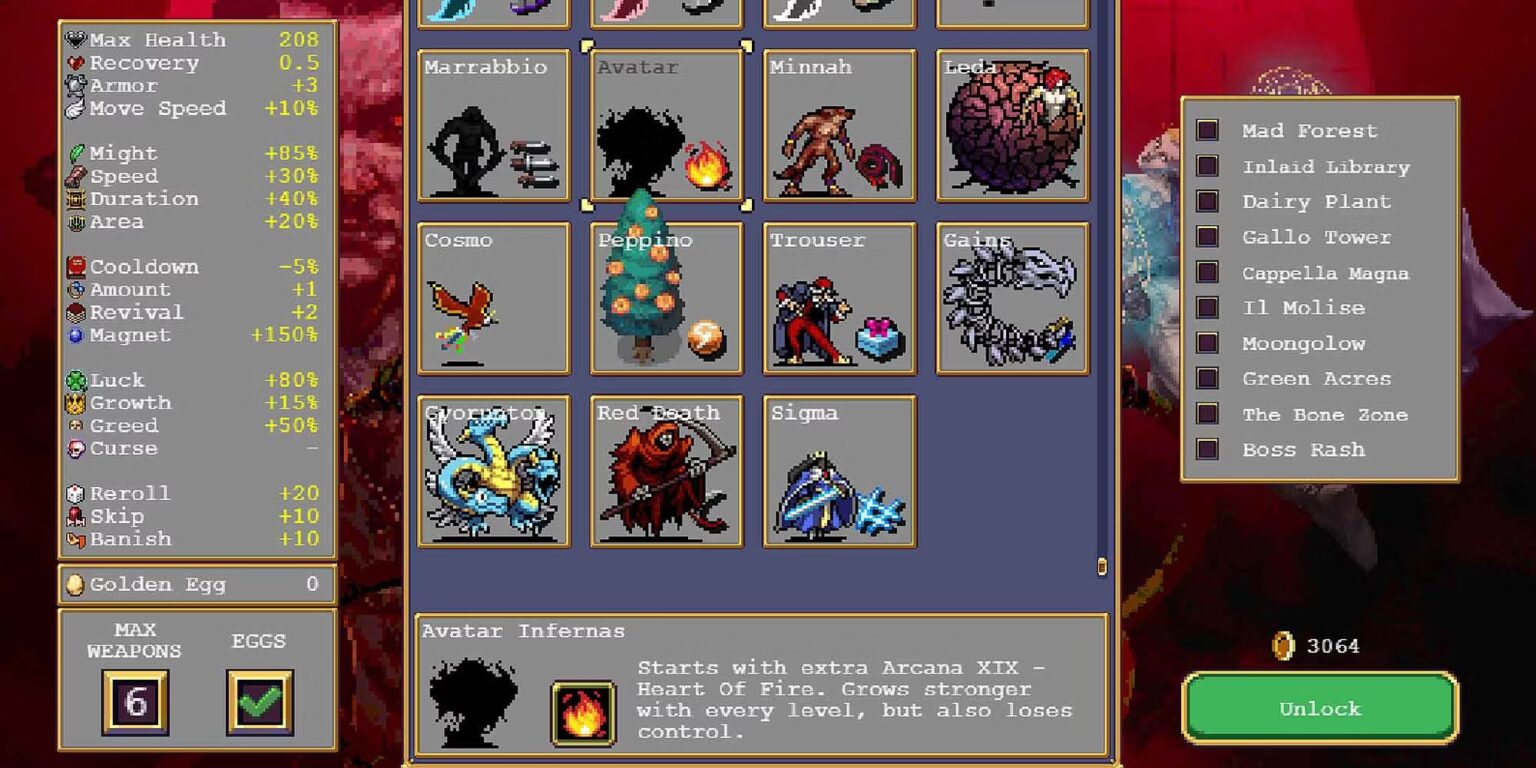 Vampire Survivors – Como desbloquear Avatar Infernas - Critical Hits